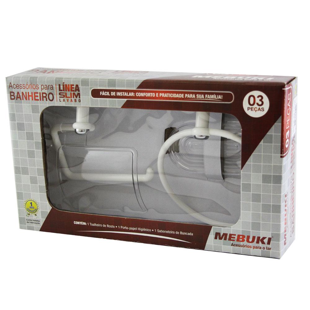 Kit Para Banheiro 3 Peças Slim Branco/cromado - Mebuki - lojasmel