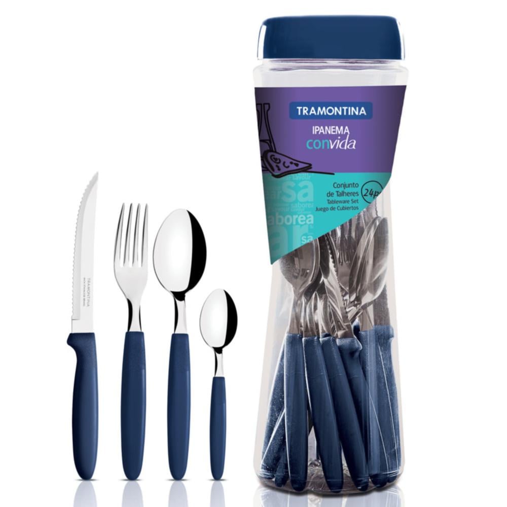 Conjunto Talheres Inox 24 Peças Ipanema Azul - Tramontina - lojasmel